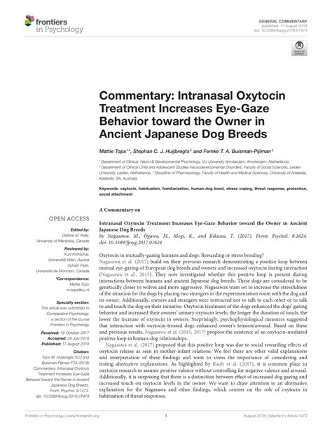 Pdf Commentary Intranasal Oxytocin Treatment Increases Eye Gaze Behavior Toward The Owner In