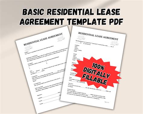 Residential Lease Agreement Basic Lease Instant Download Digitally