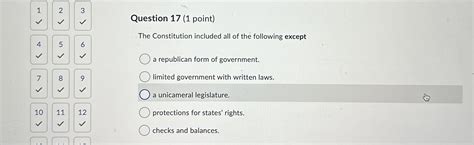 Solved Question 17 (1 ﻿point)The Constitution included all | Chegg.com