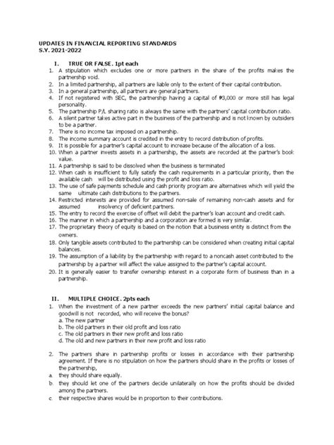 Financial Accounting And Reporting Exam Pdf Partnership Equity