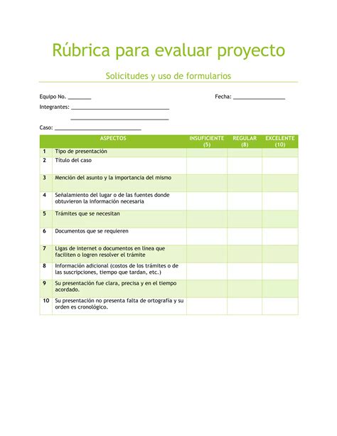 Rúbrica Para Evaluar Proyecto Docx