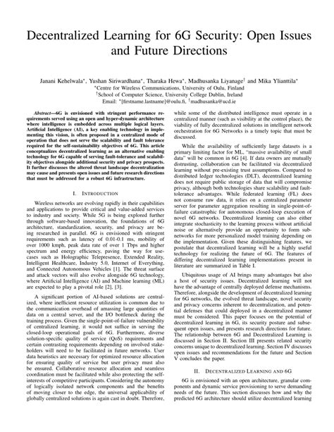 Pdf Decentralized Learning For 6g Security Open Issues And Future