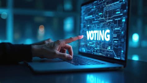 Person Interacts With E Voting Interface On Laptop Modern Digital