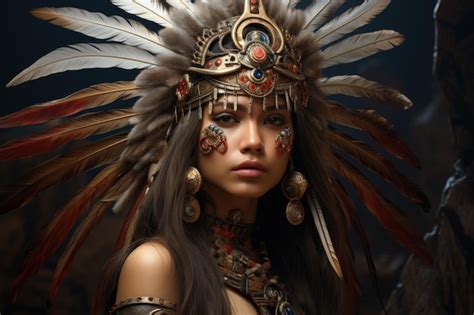 Premium Ai Image Native American Princess With Headdress Art