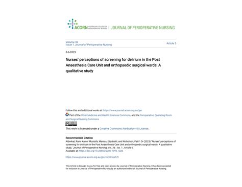 Pdf Nurses Perceptions Of Screening For Delirium In The Post Anaesthesia Care Unit And