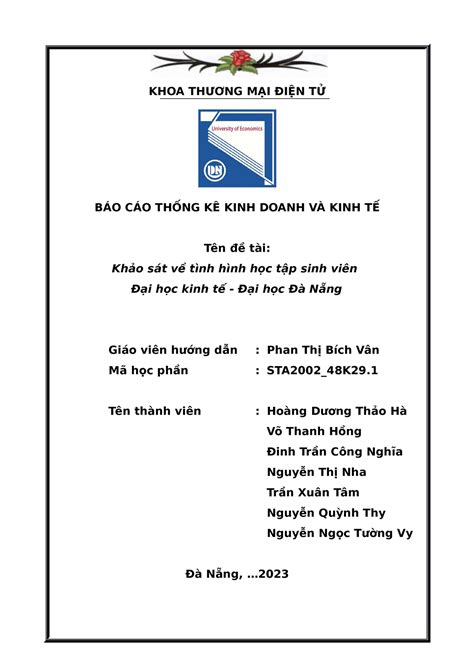 Nhom K khong co KHOA THƯƠNG MẠI ĐIỆN TỬ BÁO CÁO THỐNG KÊ KINH DOANH VÀ KINH TẾ Tên đề