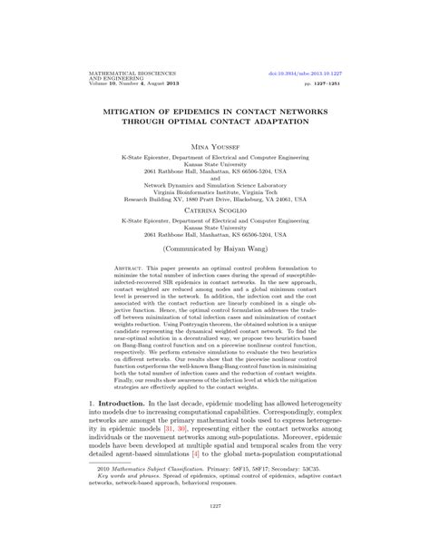 Pdf Mitigation Of Epidemics In Contact Networks Through Optimal