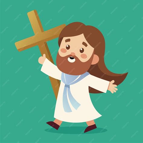Premium Vector Cute Jesus Christ Holding A Cross Vector Cartoon