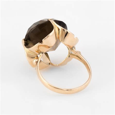 Smoky Quartz Cocktail Ring Vintage 14 Karat Gold Statement Jewelry