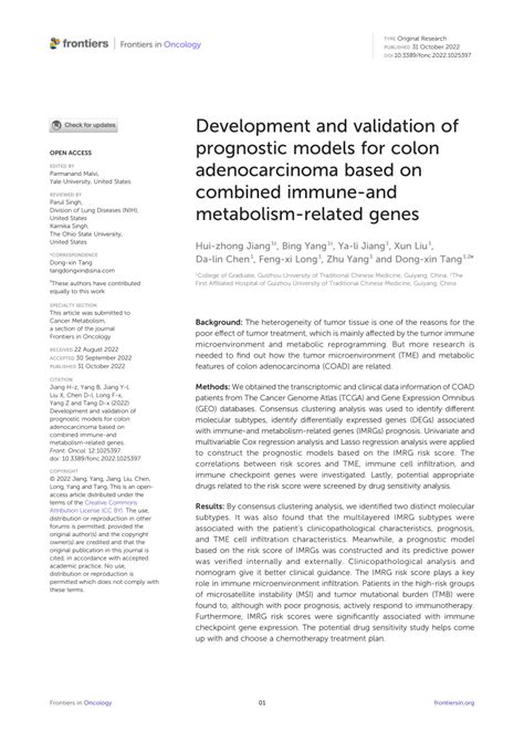 Pdf Development And Validation Of Prognostic Models For Colon