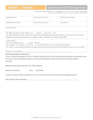Fillable Online XANGO TAIWAN Distributor ADP Change Form Fax Email Print PdfFiller