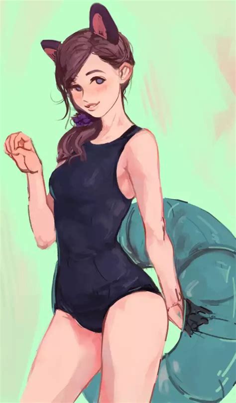 Rule 34 Akane Kurashiki Artist Request Brown Hair Cat Ears Floatie Floaty Flotation Device