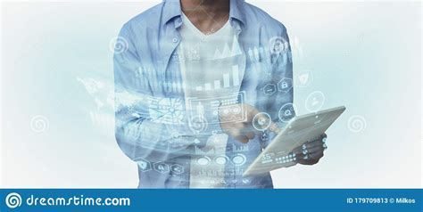 Black Man Using Digital Tablet Cyber Security Concept Stock Image Image Of Corporate