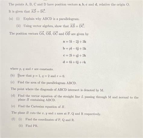 Solved The Points A B C And D Have Position Vectors A B C Chegg