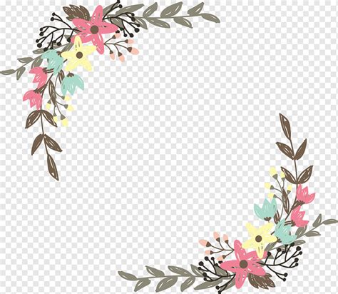 국경 꽃 야생화 손으로 그린 낙서 야생 꽃 테두리 여러 가지 빛깔의 꽃 테두리 템플릿 수채화 그림 잎 분기 Png Pngwing