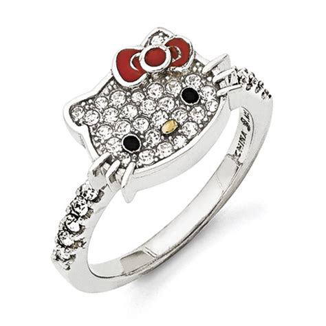 Sterling Silver Hello Kitty Ring With White Crystals Qhk114