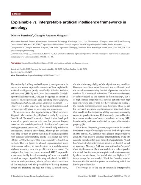 Pdf Explainable Vs Interpretable Artificial Intelligence Frameworks In Oncology