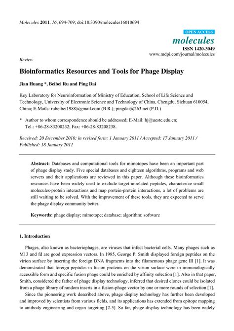 Pdf Bioinformatics Resources And Tools For Phage Display