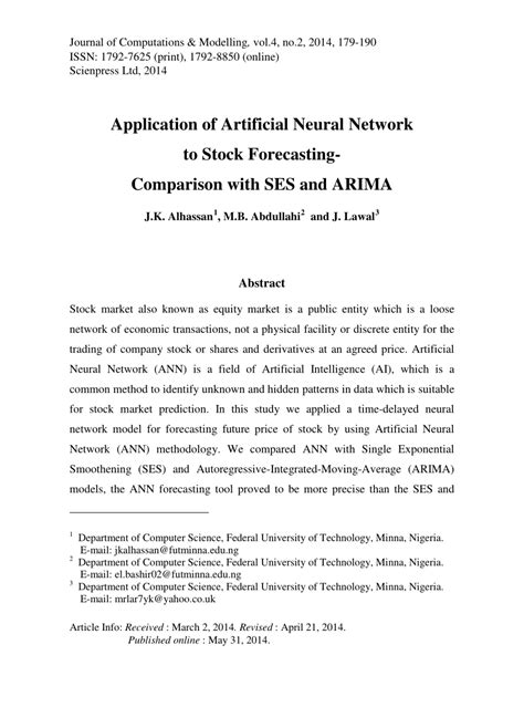 Pdf Application Of Artificial Neural Network To Stock Forecasting