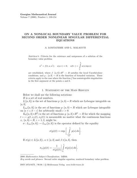 pdf on a nonlocal boundary value problem for second order nonlinear