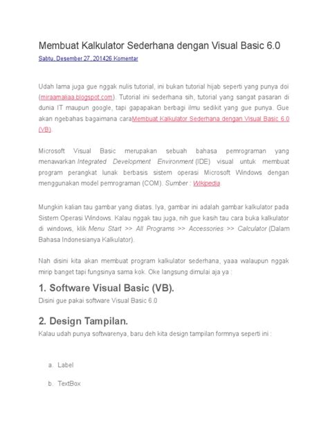 membuat kalkulator sederhana dengan visual basic 6 pdf