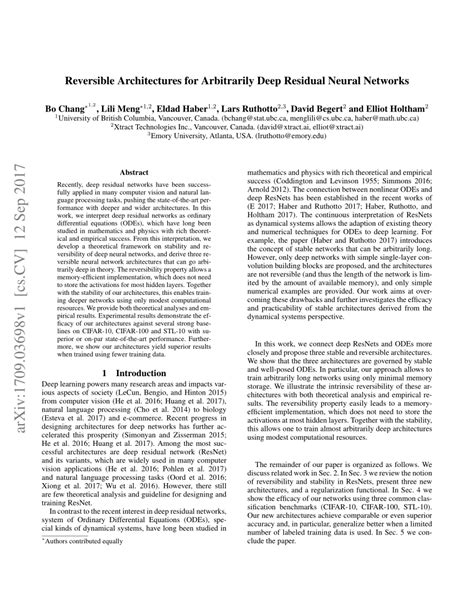 Pdf Reversible Architectures For Arbitrarily Deep Residual Neural