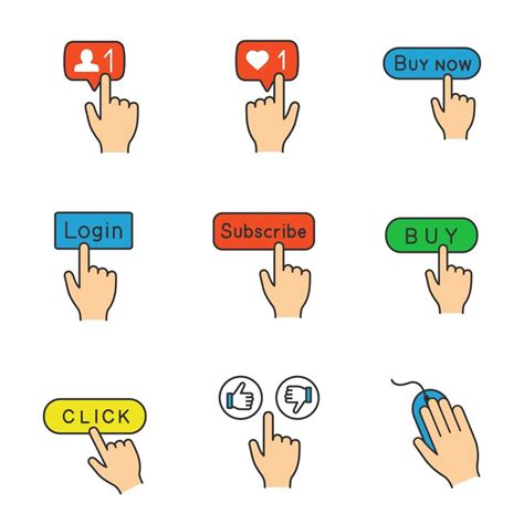 App Buttons Color Icons Set Click New Follower Likes Counter Buy Now Login Subscribe