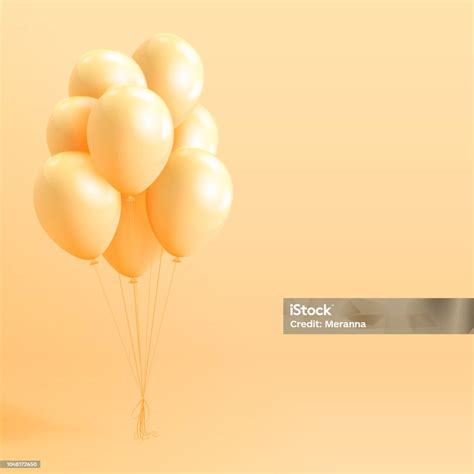 노란색 배경 위에 떠 있는 현실적인 진주 광택 헬륨 풍선의 집합입니다 생일 파티 결혼식 또는 프로 모션 배너 또는 포스터에 대