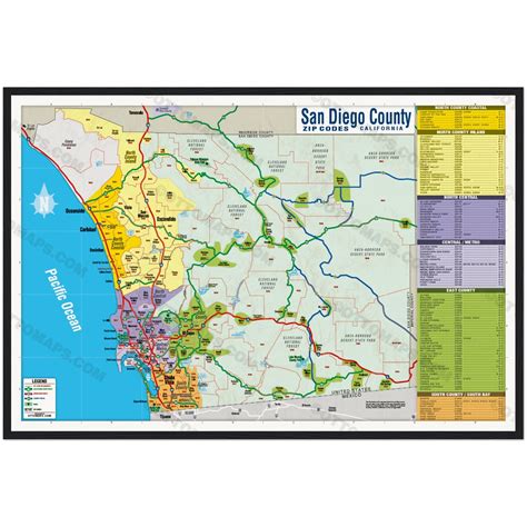 San Diego County Zip Code Map Full Areas Colorized Poster Prints