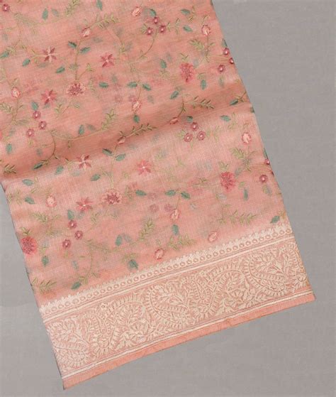Buy Peach Silk Kota Embroidery Saree T384040