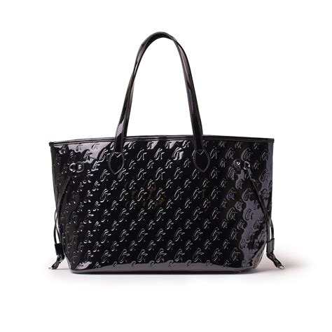 Monogram Glam Tote Mirror Black Vegan Leather Tote For Women With