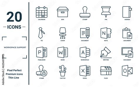 Workspace Support Linear Icon Set Includes Thin Line Calendar Tie