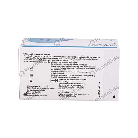 Buy Novofine 31g Box Of 100 Needles Online And Get Upto 60 Off At Pharmeasy