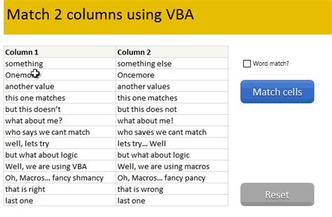 Compare 2 Sets Of Data By Letter Or Word And Highlight Mismatches Vba