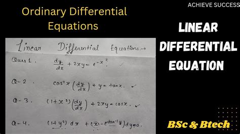 Linear Differential Equation Ordinary Differential Equations Youtube