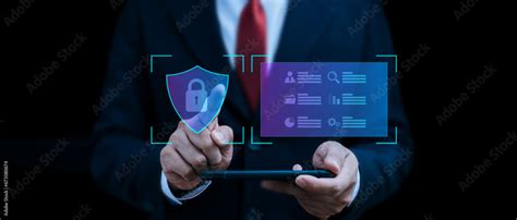 Firewall Businessman Touching With Virtual Digital Firewall Diagram On