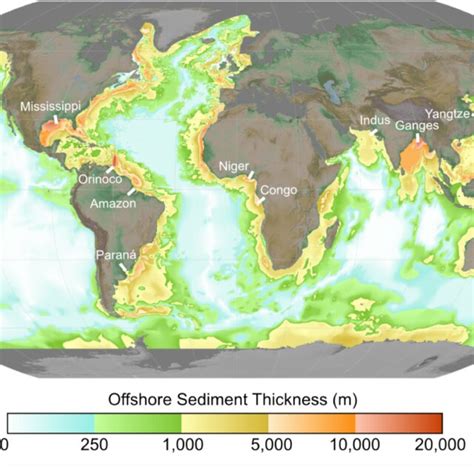 Global Sediment Thickness Map Deep Sedimentary Basins Straddle The