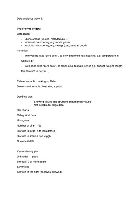 data analytics summary data analytics week 1 of data categorical