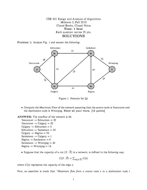 Midterm 2 Solutions Cse 551 Design And Analysis Of Algorithms Midterm