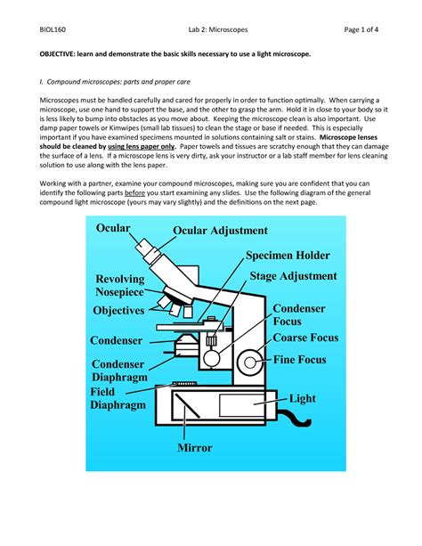 Lab 02 Microscopes Objective Learn And Demonstrate The Basic Skills