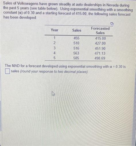 Solved Part 1 The Mad For A Forecast Developed Using