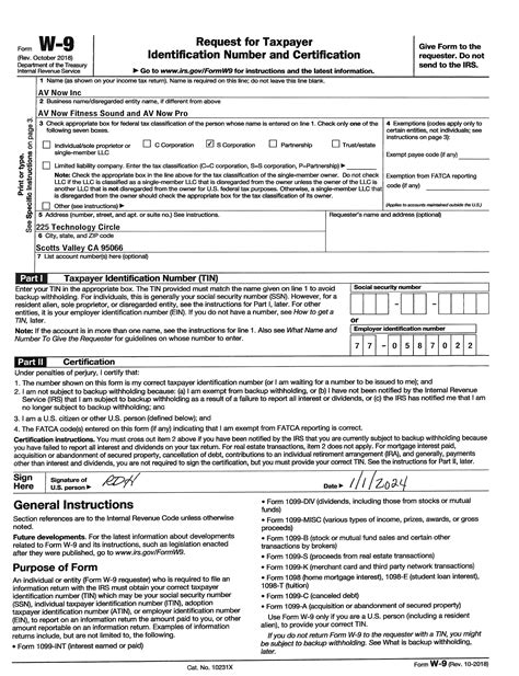 Av Nows 2024 W 9 Tax Form — Av Now Fitness Sound