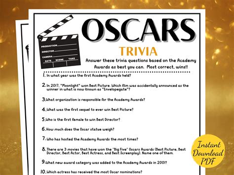 Oscars Party Trivia Game Oscars Watch Party Game Printable Etsy Artofit