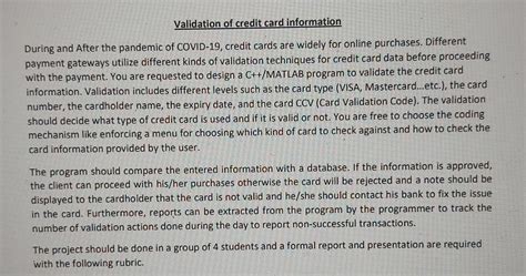 Validation Of Credit Card Information During And Chegg Com