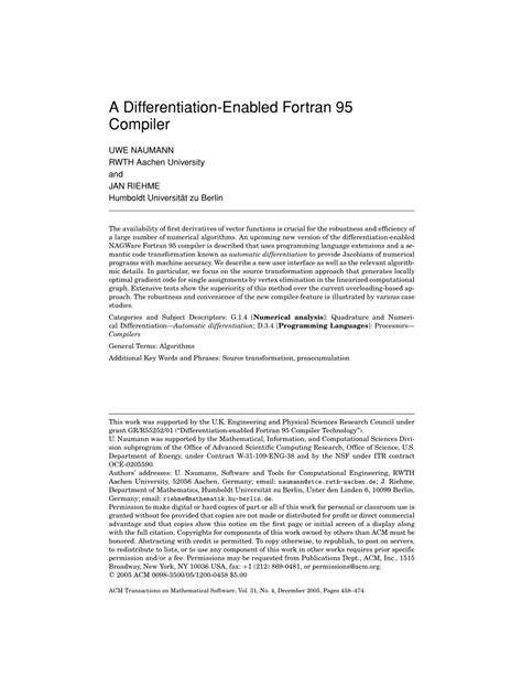 Pdf A Differentiation Enabled Fortran 95 Compiler