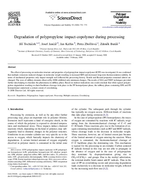 Pdf Degradation Of Polypropylene Impact Copolymer During Processing