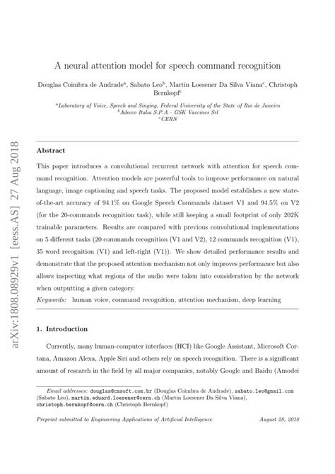 Pdf A Neural Attention Model For Speech Command Recognition · A Neural Attention Model For