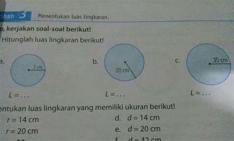 Tentukan Luas Lingkaran Yang Memiliki Ukuran Berikut