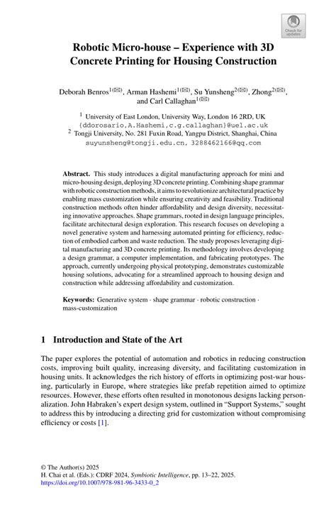 Pdf Robotic Micro House Experience With 3d Concrete Printing For Housing Construction
