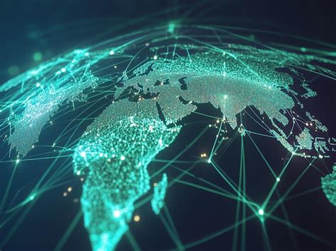 A Stylized Graphic Of A World Map With Glowing Lines Representing Global Marketing Reach